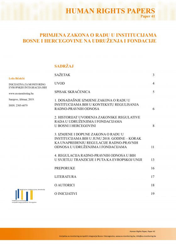 Primjena Zakona o radu u institucijama Bosne i Hercegovine na udruženja ...